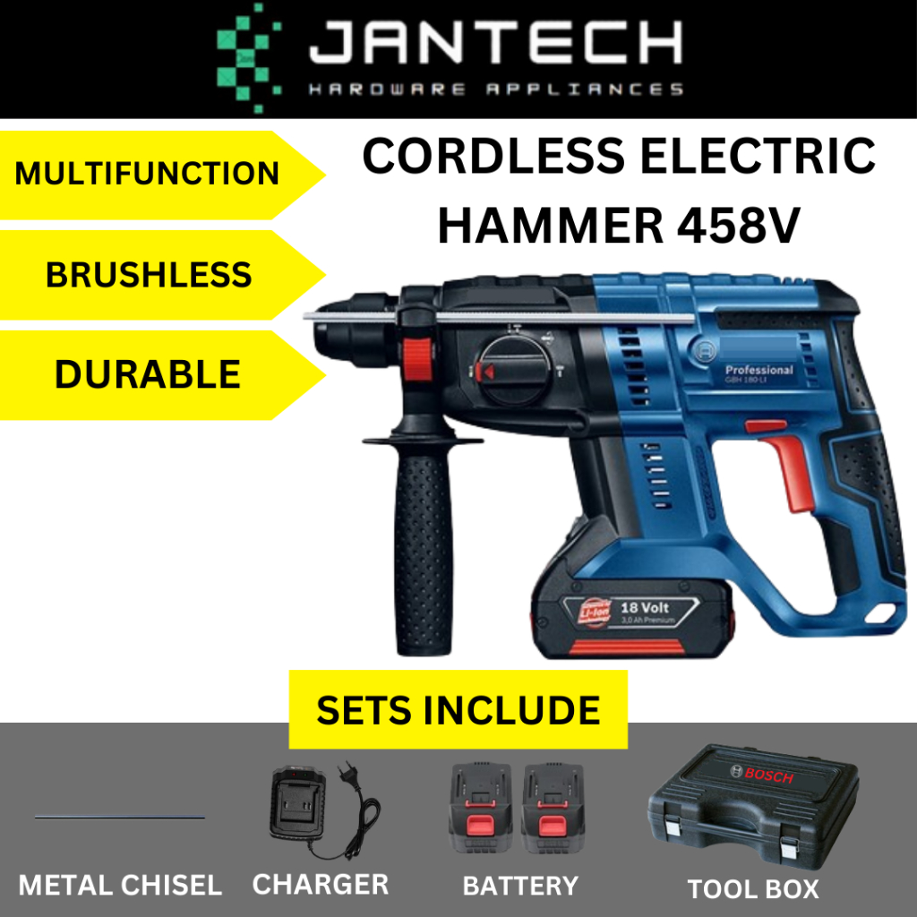 JANTECH Cordless Electric Hammer Brushless Impact Drill multi-function three-purpose | Shopee ...