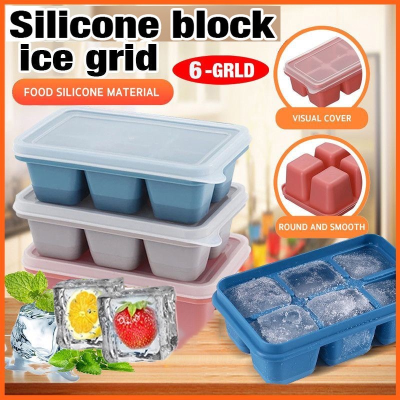 6 Grid Ice Cube with Lid Ice Box Quick Freezer Tray Jelly Mold Cold ...