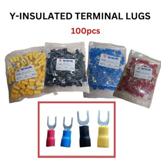 100pcs Y- INSULATED TERMINAL LUGS, fork terminal lugs, U terminal lugs, red, blue yellow, black ...