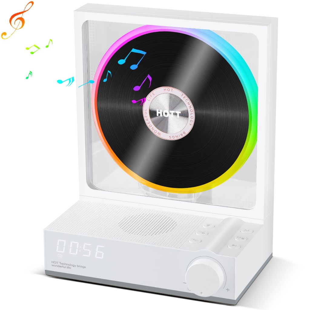 Vincent Desktop CD Player Bluetooth 5.3 with Color Light HiFi Speaker ...