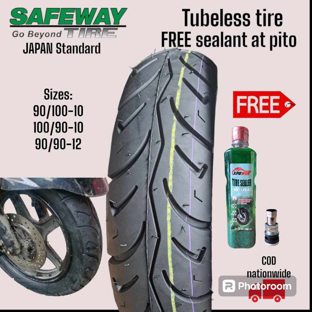 SAFEWAY 8-Ply Tubeless Motorcycle Tire Size 10 & 12 for Burgman, Avenis ...