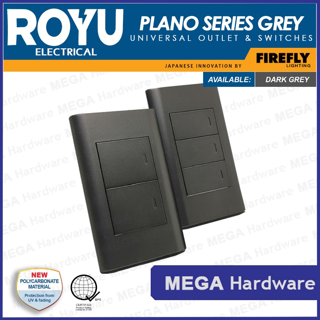 ROYU Plano Series Dark Grey Universal Outlet & Switch (1Gang, 2Gang ...