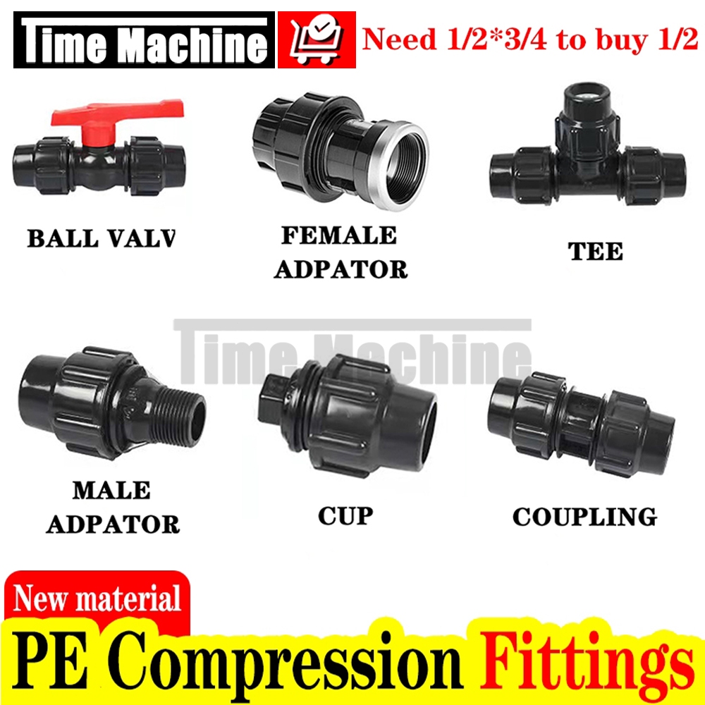 Black Pe Compression Fittings For Pe And Pvc Pipes 1/2" 3/4" 1" Elbow Tee Coupling Adapter Plug ...