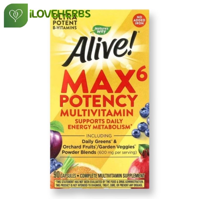 Alive!® Max6 Potency Multivitamin, No Added Iron, 90 Capsules | Shopee ...