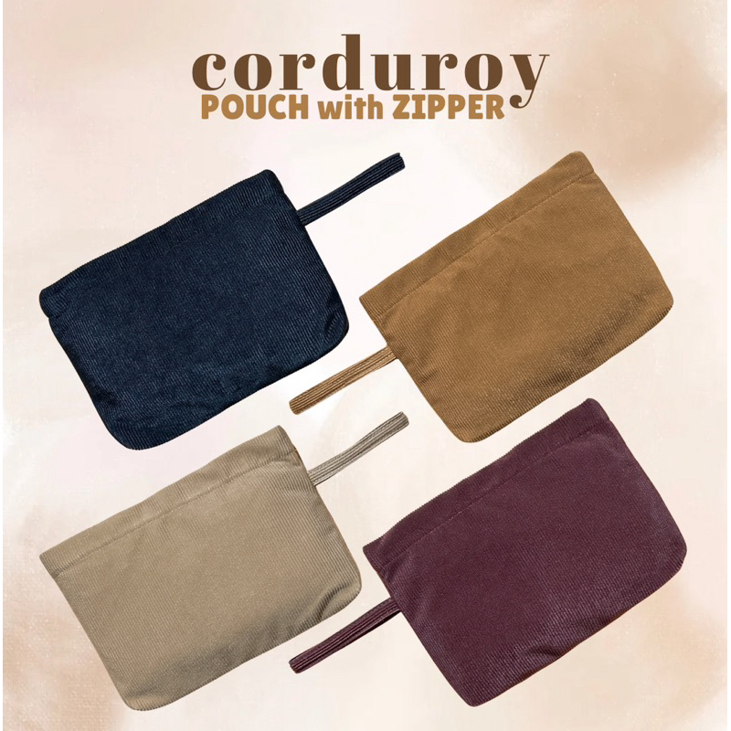 CORDUROY POUCH WITH ZIPPER [ COSMETIC MAKEUP CASE / TOILETRY POUCH ...