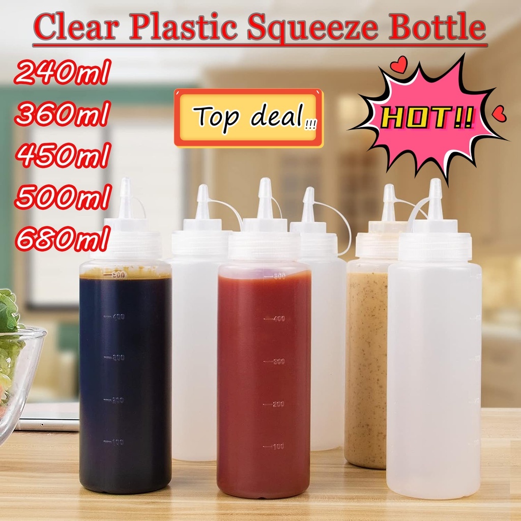 240/450/1000ML Clear Plastic Squeeze Bottle Squirt Bottle Syrup Salad ...