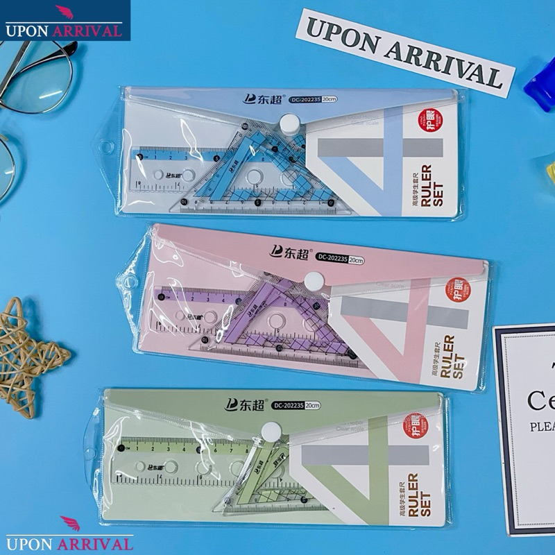 4in1 School Ruler Set 20cm Ruler Protractor Set Square Measuring School ...