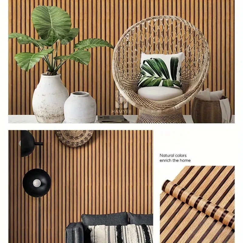 BHW Wallpaper Wood Flute Design PVC Waterproof Self Adhesive Wall Decor ...