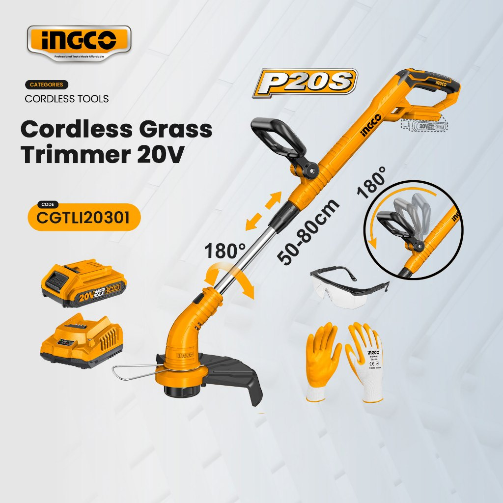 Ingco 20V Lithium-Ion Cordless Grass Trimmer Cutter CGTLI20301 ...