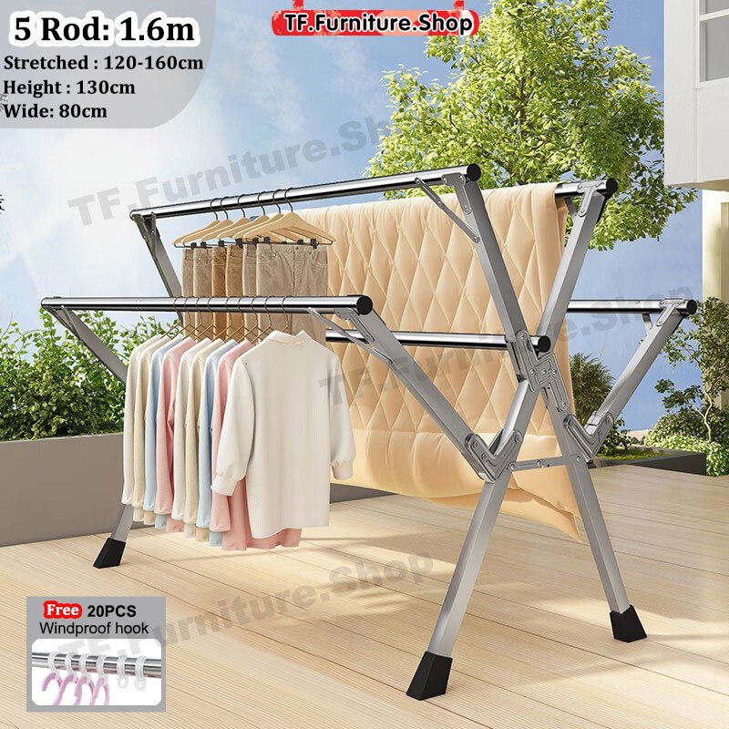 5 Rod Foldable Sampayan Stainless Hanger Stand Clothes Rack Drying Rack ...