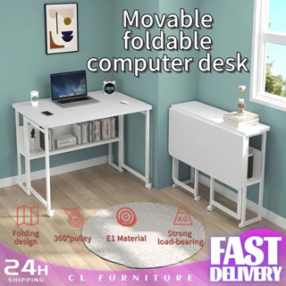 Removable Study Table Folding Computer Table 2-layer With Wheels ...