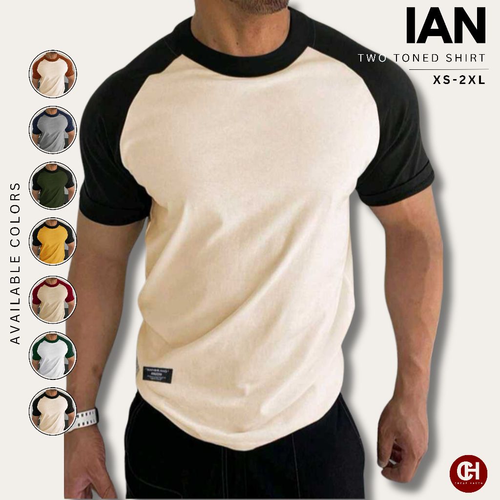 Raglan Plain Ian Two Tone Color Tee Shirt Unisex Round Neck Trendy ...