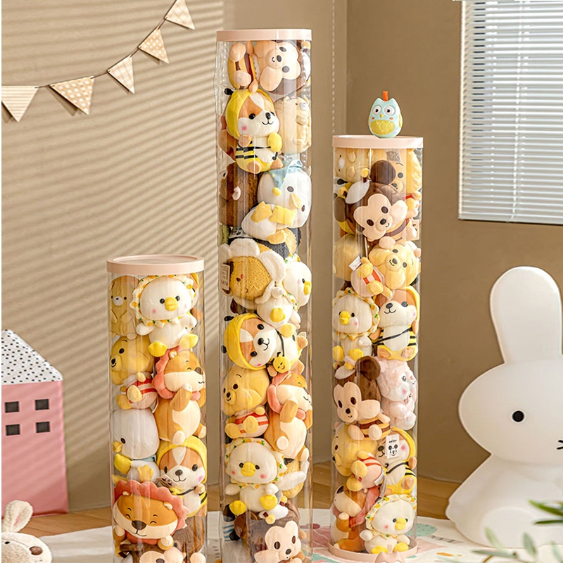 Transparent Doll Storage Bucket Cylindrical Stuff Plush Doll Organizer ...