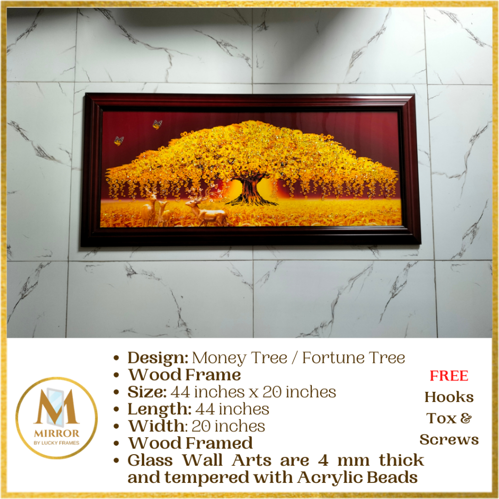 Money Tree Wall Decor with Wood Frame 44 inches x 20 inches Red ...