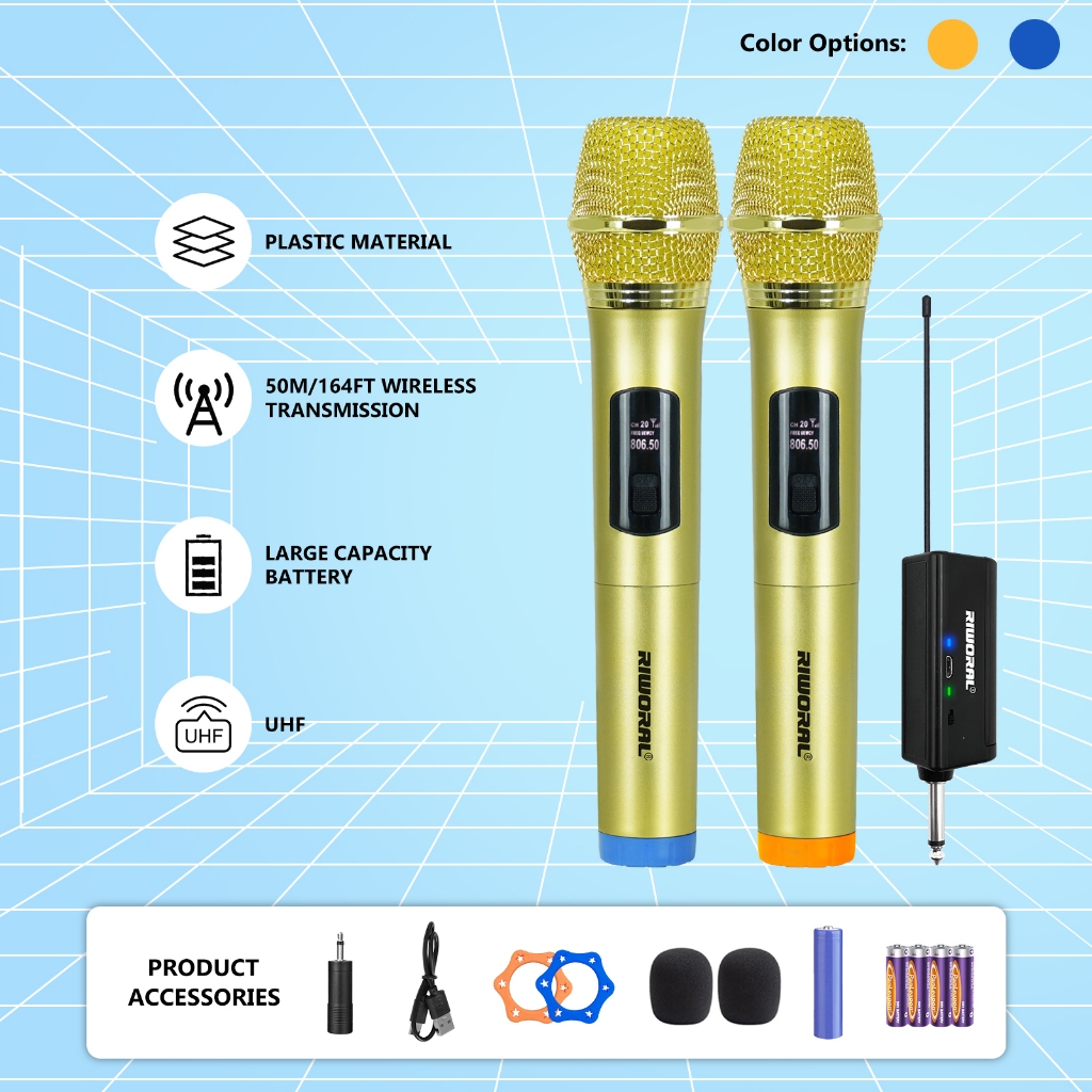 Wireless Mic UHF Handheld AA Battery Working Range 50m / 164ft Karaoke ...