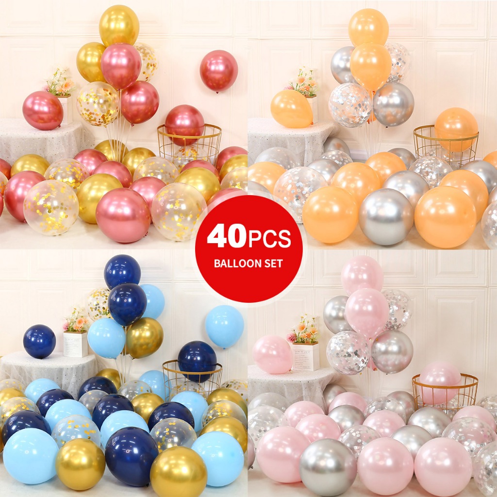 40pcs Metallic Confetti Balloon 12 inch Chrome Latex Balloons Party ...