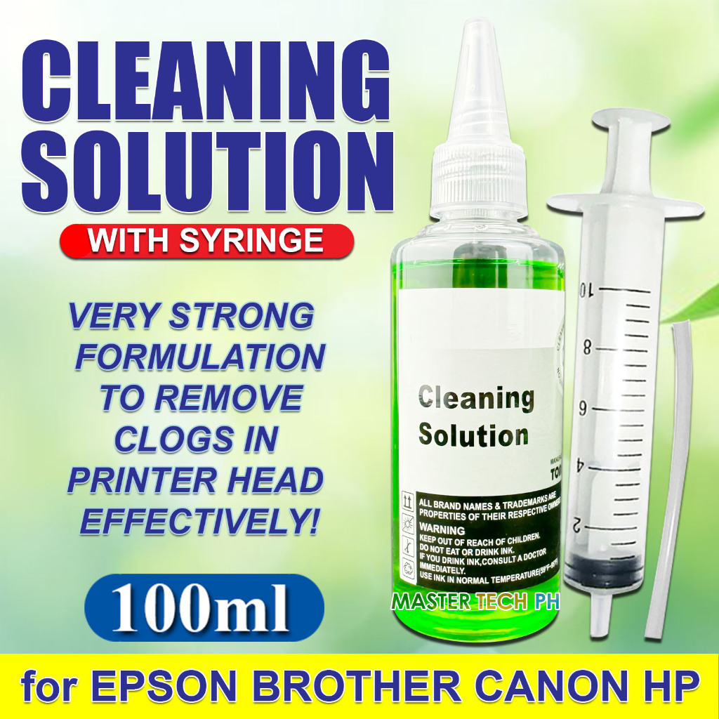 Cleaning Solution & Syringe with Hose 100ml for Brother HP Canon Epson ...