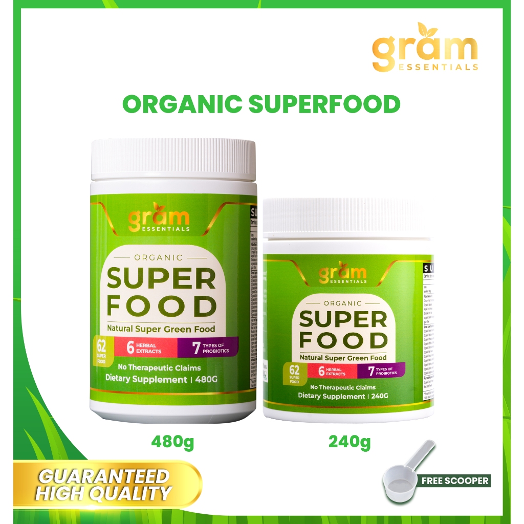 GRAM Essentials Organic SUPERFOOD contains 62 Ingredients (30 servings) | Shopee Philippines