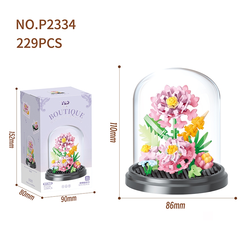 Flowers Set Building Blocks Toys Tulips Rose Sunflower with Glass Cover ...
