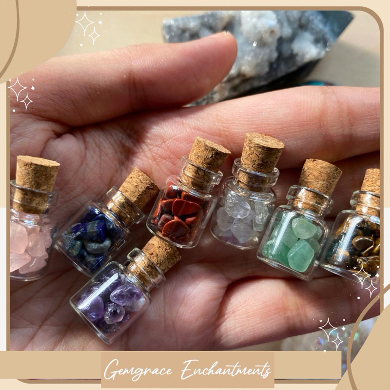 Natural Crystal Chips in Mini Glass Wishing Bottles | Intentions and ...