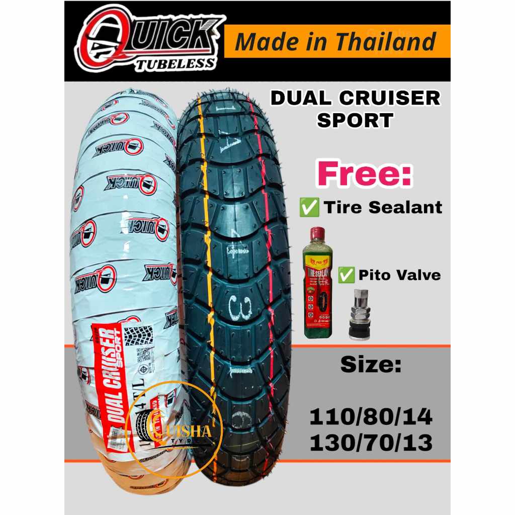 QUICK TIRE DUAL CRUISER SPORT TUBELESS 110/80-14 & 130/70-13 (free pito ...