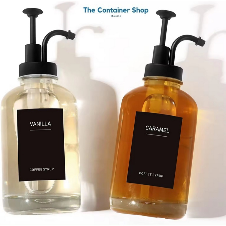 Container Shop Glass Bottle Coffee Syrup Oil dispenser with plastic ...