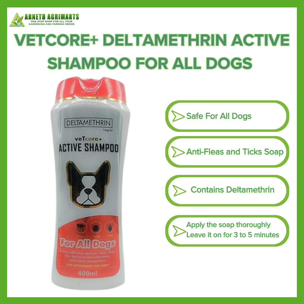 VETCORE DELTAMETHRIN ACTIVE SHAMPOO FOR ALL DOGS 400ML VETCORE+ VET ...