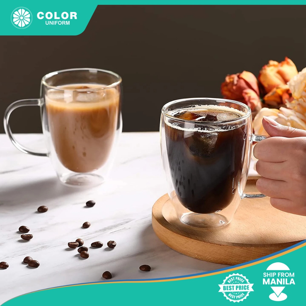 Double Wall Glass with Handle Drinkware Clear Coffee/Teacup | Shopee ...
