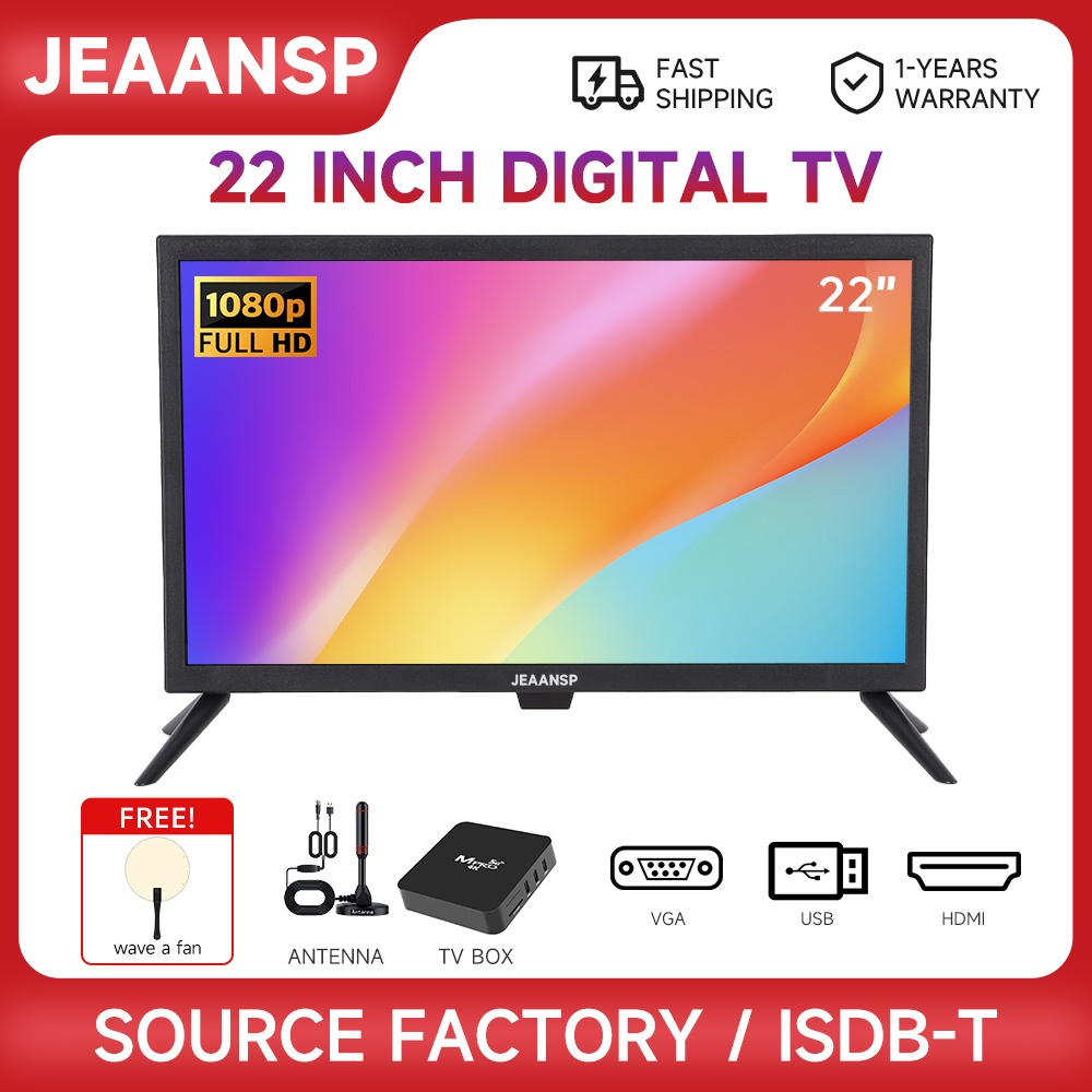 JEAANSP 22 inch TV HD Digital TV with VGA & HDMI+Smart TV BOX/antenna ...