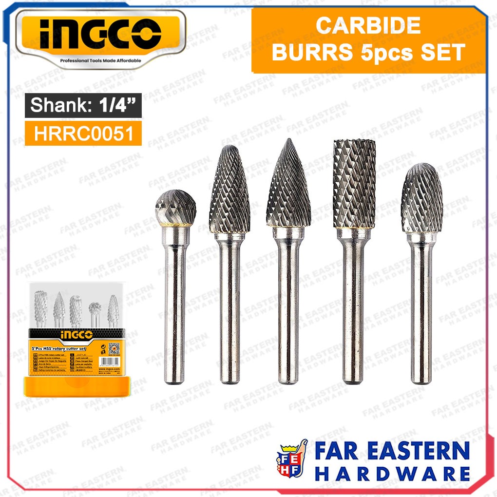 INGCO Tungsten Carbide Burrs for Die Grinder Rotary Tool 1/4" Shank ...