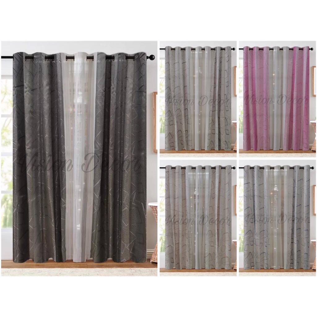 SET OF 3 Elegant Brocade Curtain Set Kurtina With Ring (2pcs Curtain ...