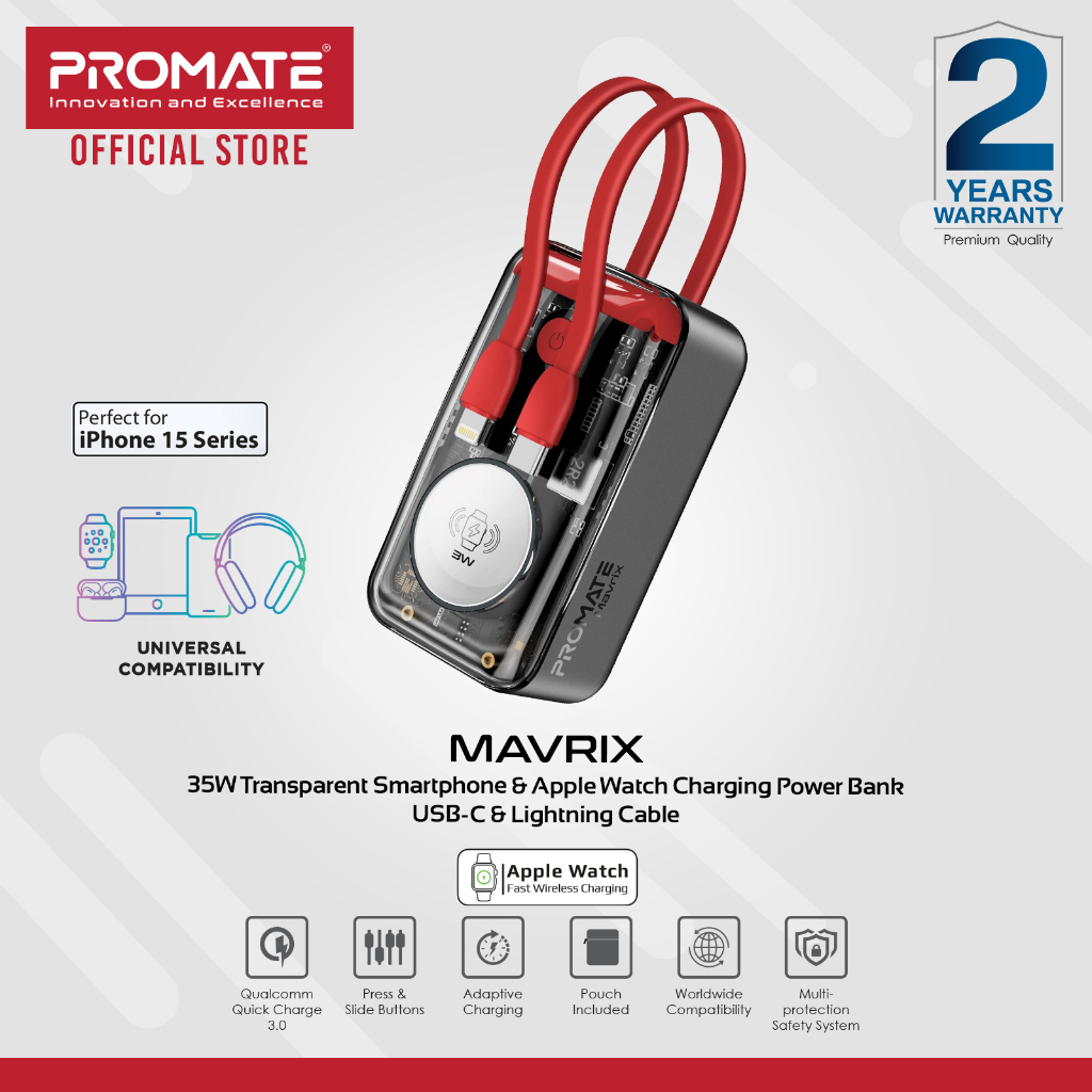 Promate Mavrix 35W Transparent Charging Power Bank for Smartphone and ...