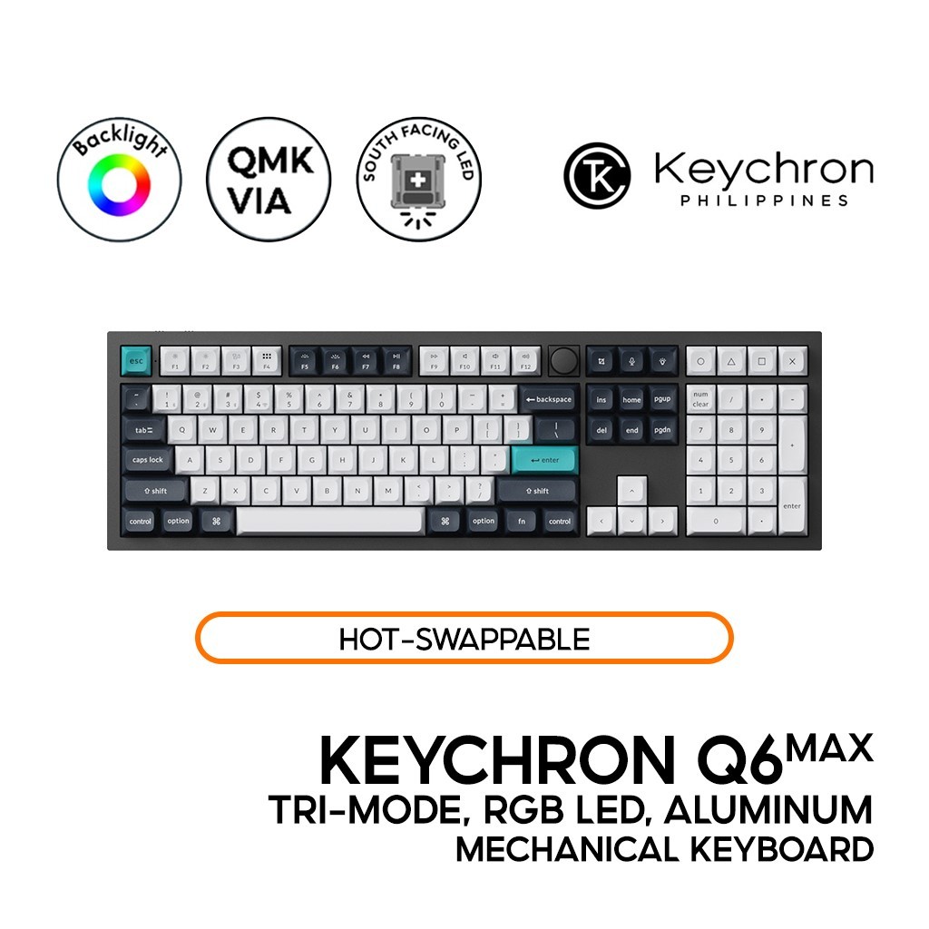 Keychron Q6 Max QMK Mechanical Keyboard, Carbon Black, Full, Tri-mode ...