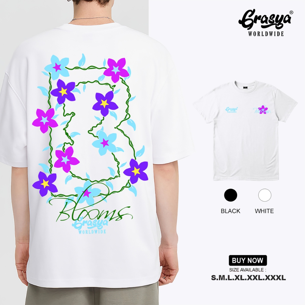 GRASYA x BLOOMS Co-branded T-shirt, pure cotton printed round neck T ...