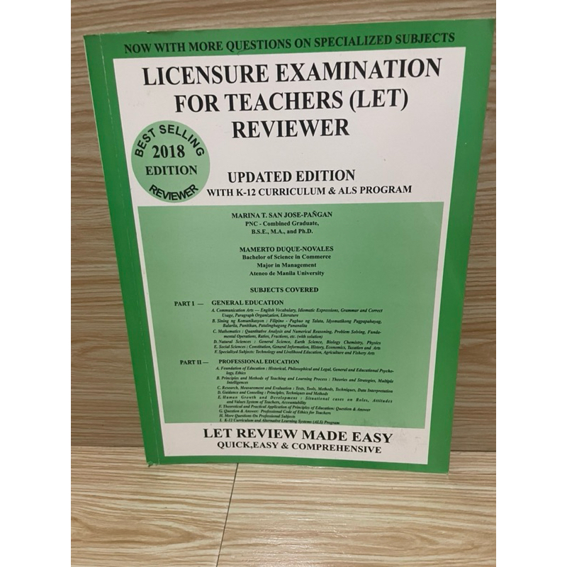 Licensure Examination for Teachers (LET) REVIEWER UPDATED EDITION ...