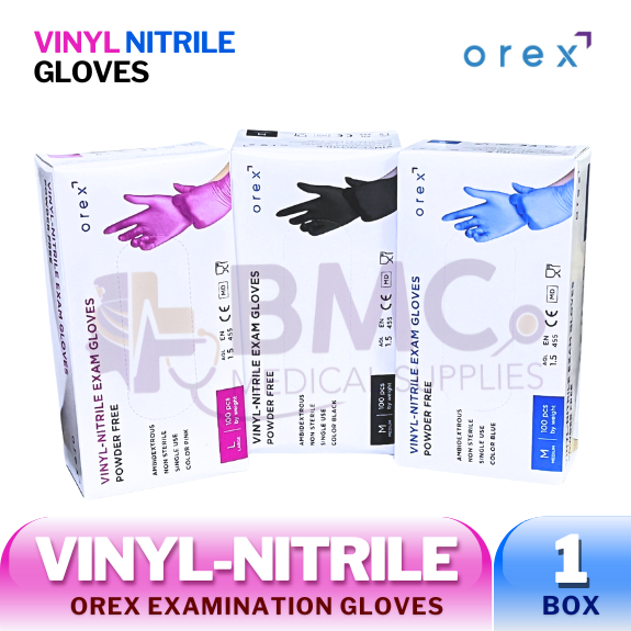 OREX Vinyl-Nitrile Blended Examination Gloves (Blue/ Black/ Pink ...