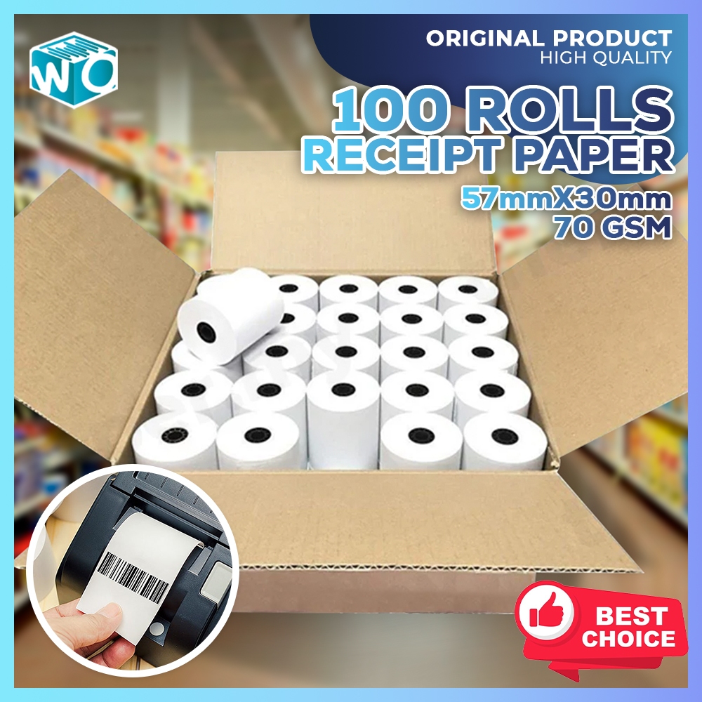 100ROLLS Receipt Paper 57mm x 30mm 70GSM for POS Thermal Receipt ...