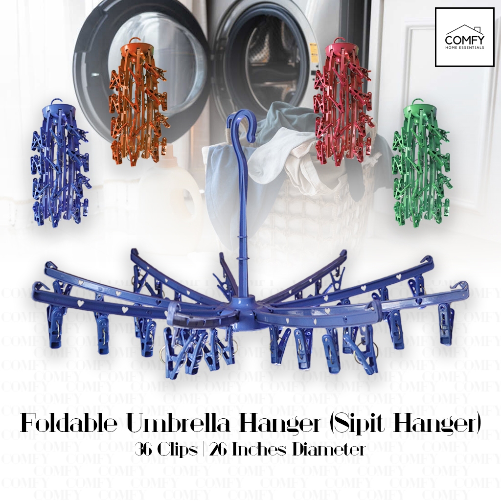 Foldable Rotatable Large 4 Layer Umbrella Hanger w 36pcs Clips Sipit ...