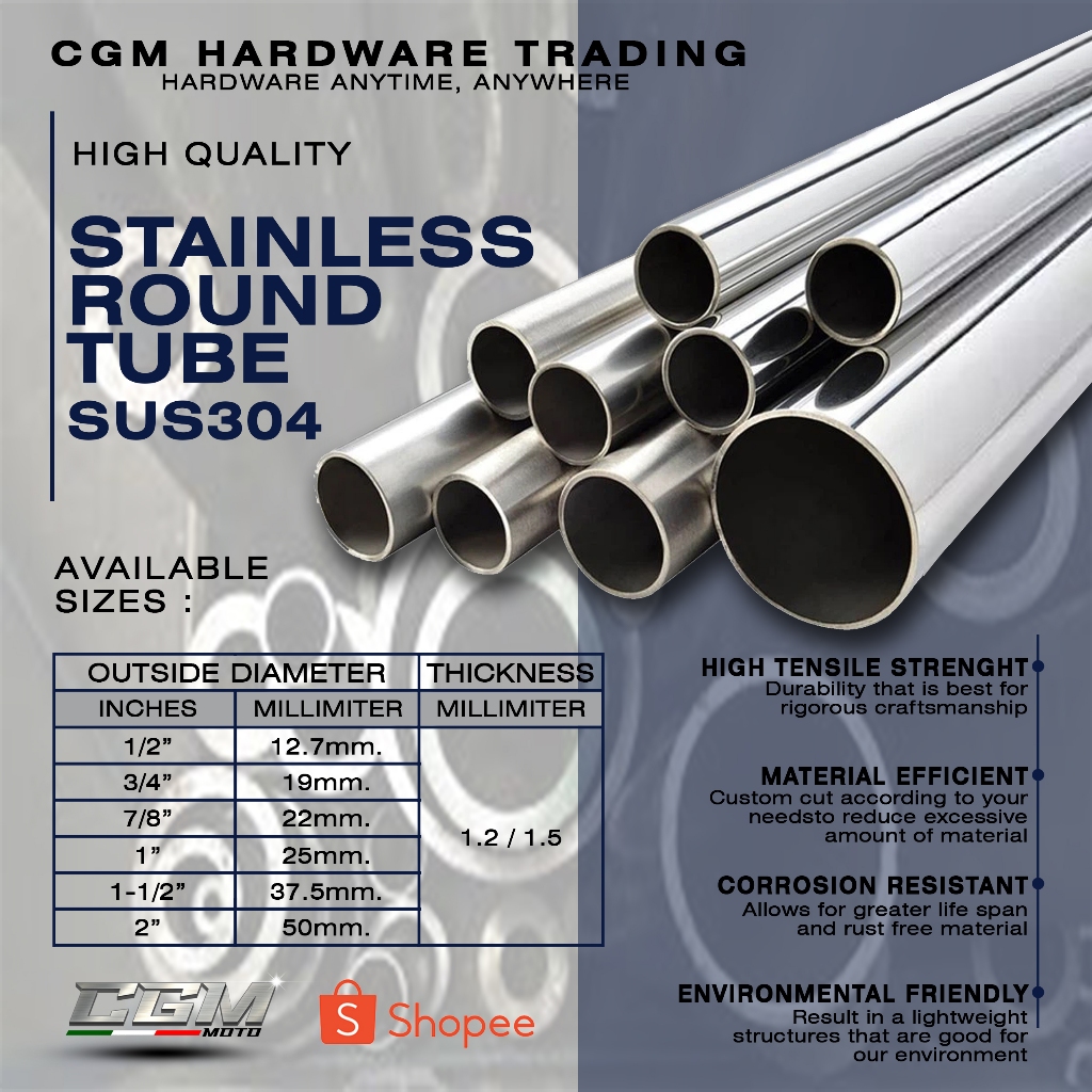 304Stainless Round Tube (1/2",3/4",7/8",1",1-1/2",2") 1FT Length | High ...