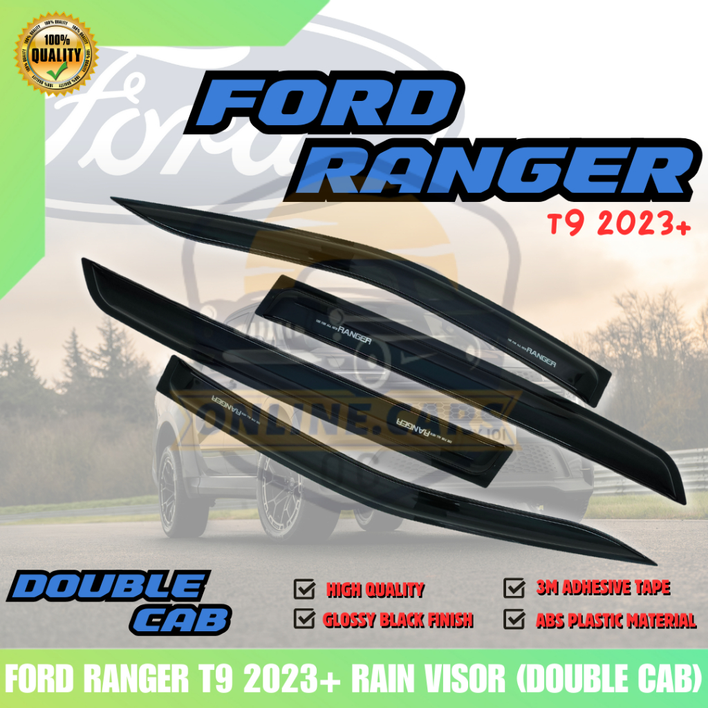 OC RAIN VISOR FORD RANGER T9 2023+ BLACK (DOUBLE CAB) THICKNESS (2MM ...