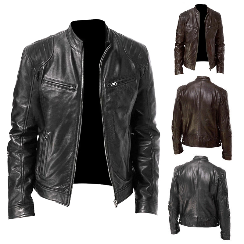 Men Causal Vintage Leather Jacket Coat Men Spring Fashion Design Motor ...