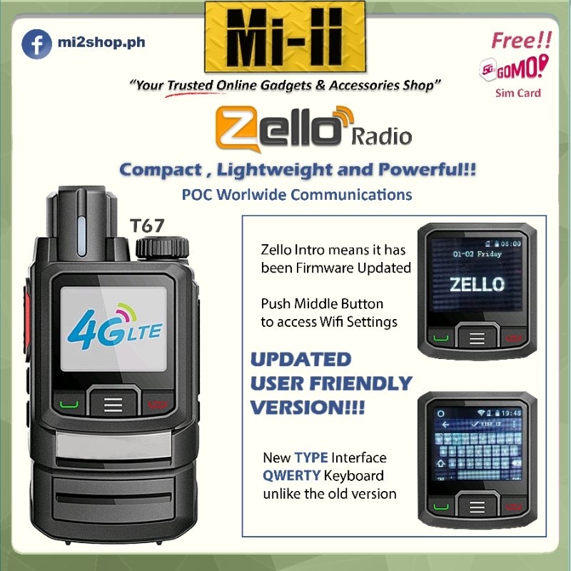 MOTOROLA T67 Walkie Talkie 4G LTE Nationwide Free Gomo Sim Card Unli ...