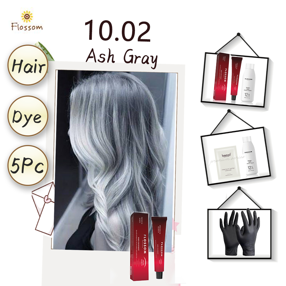 5Pcs 10.12 Ash Gray Flossom Premium Permanent Hair Color Dye With Oxi ...