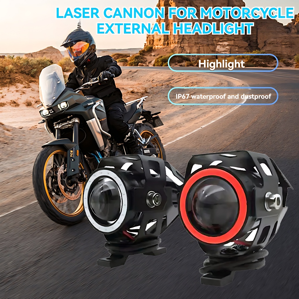 Universal Motorcycle Headlight Projector Mini U7 12v (Angel Eye Red ...
