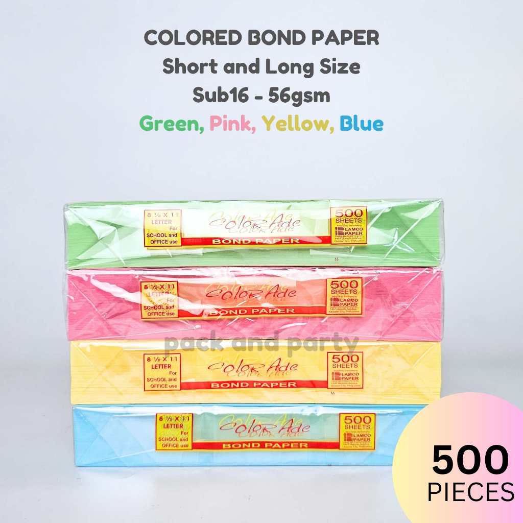 ALL COLORS AVAILABLE Color Ade Colored Bond Paper Papers | 500 sheets ...