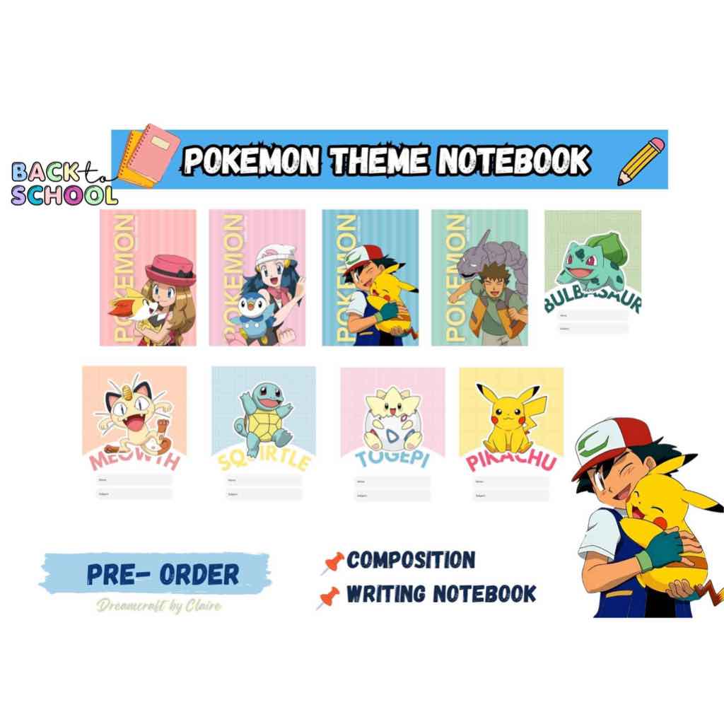 PREORDER- POKEMON THEME notebooks (Kinder, Prep, Nursery, Grade 1 ...