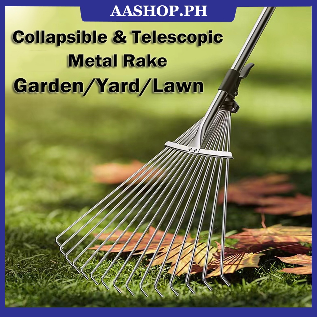 Grass Rake Adjustable Telescopic Metal Garden Leaf Leaves Rake for Lawn ...