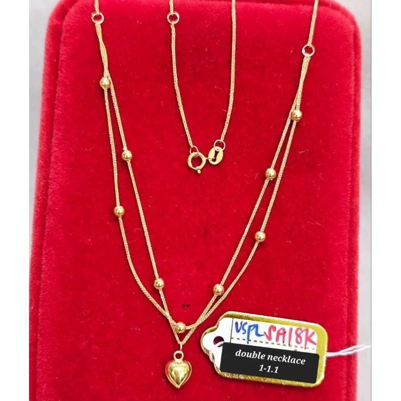 Pawnable 18k saudi gold double necklace center heart adjustable 16-18 ...
