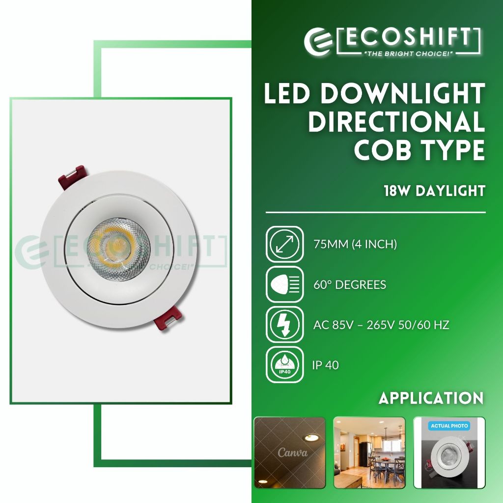 Ecoshift LED Downlight 18W Directional Type 75mm Hole Size | Shopee ...