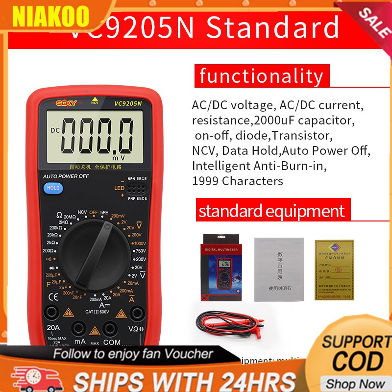Mini Digital Multimeter NCV Palm Size Manual Range AC DC Voltmeter ...